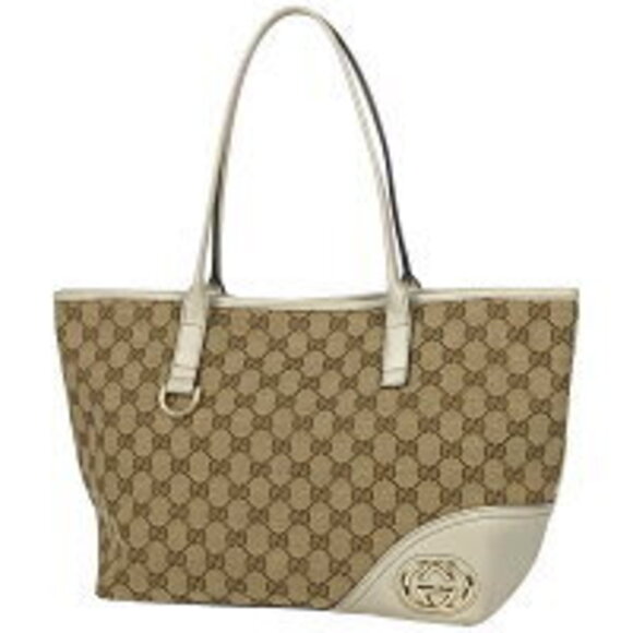 Gucci | Bags | Gucci Brit Tote Bag Gg Logo Canvas Beige White | Poshmark